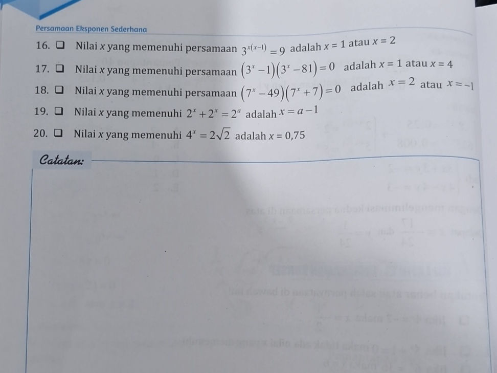 16. Nilai x yang memenuhi persamaan | StudyX