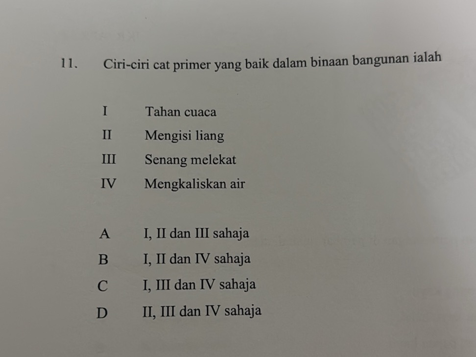 11. Ciri-ciri cat primer yang baik dalam | StudyX