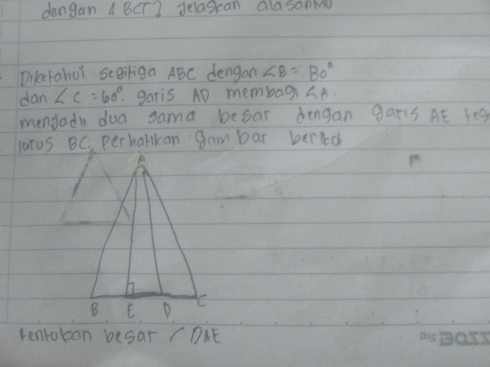 Diketahui segitiga ABC dengan $ B = 80^ $ | StudyX