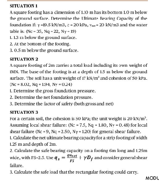 SITUATION 1 A square footing has a | StudyX
