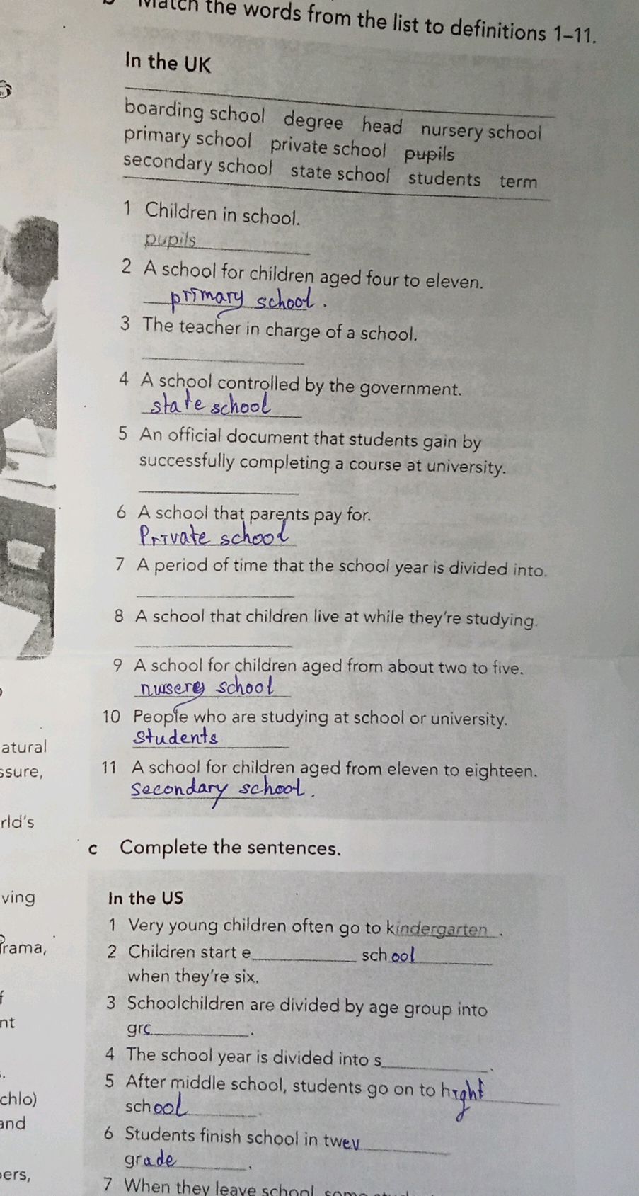 Match the words from the list to definitions | StudyX