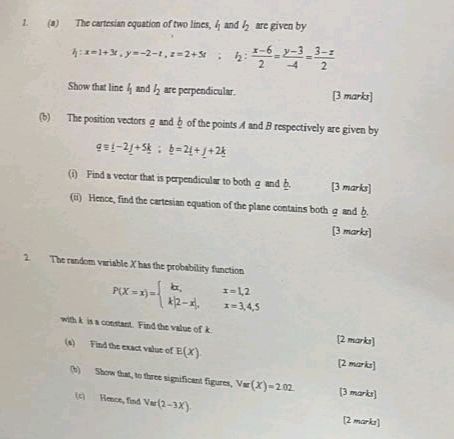 1. (a) The cartesian equation of two lines, | StudyX