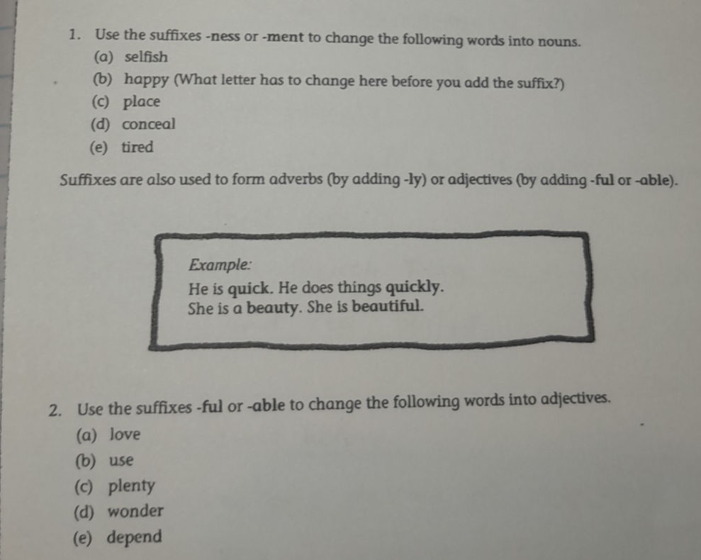 1. Use the suffixes -ness or -ment to change | StudyX