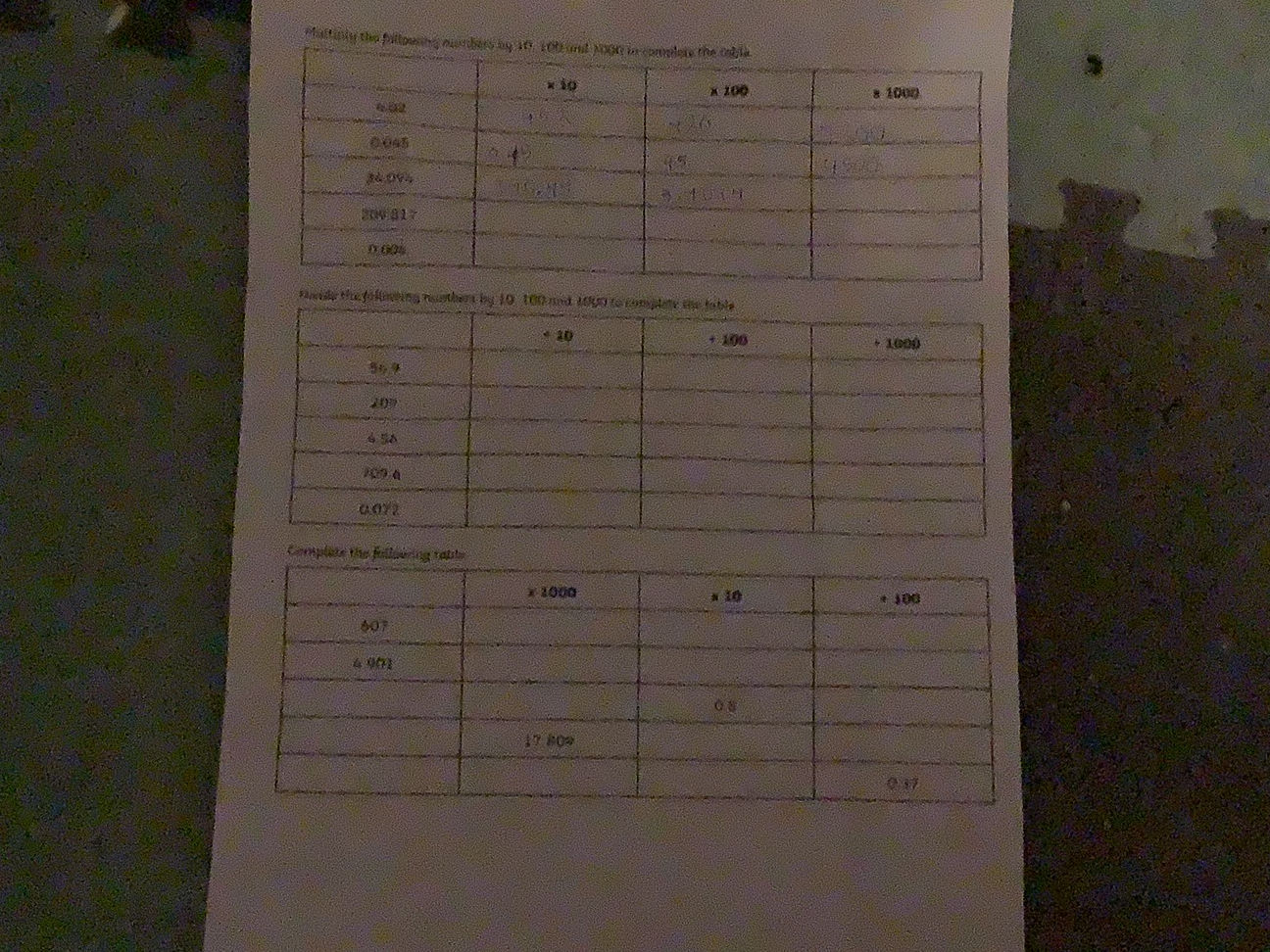 Multiply the following numbers by 10, 100 | StudyX