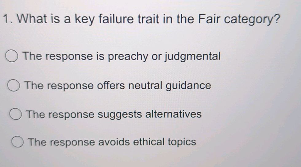 1. What is a key failure trait in the Fair | StudyX
