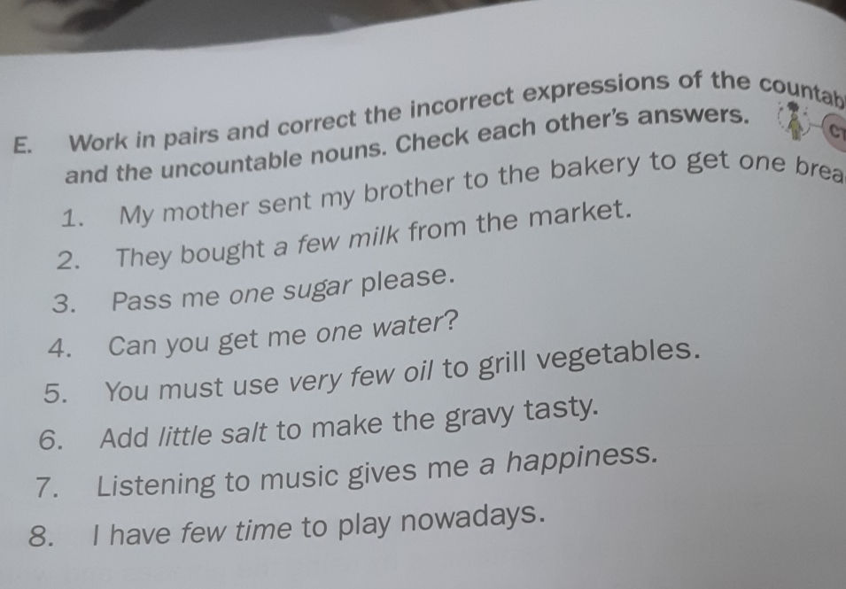 E. Work in pairs and correct the incorrect | StudyX