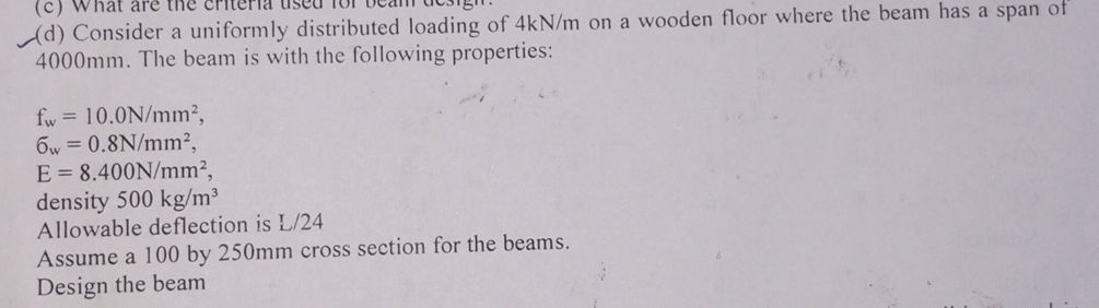 (d) Consider a uniformly distributed loading | StudyX
