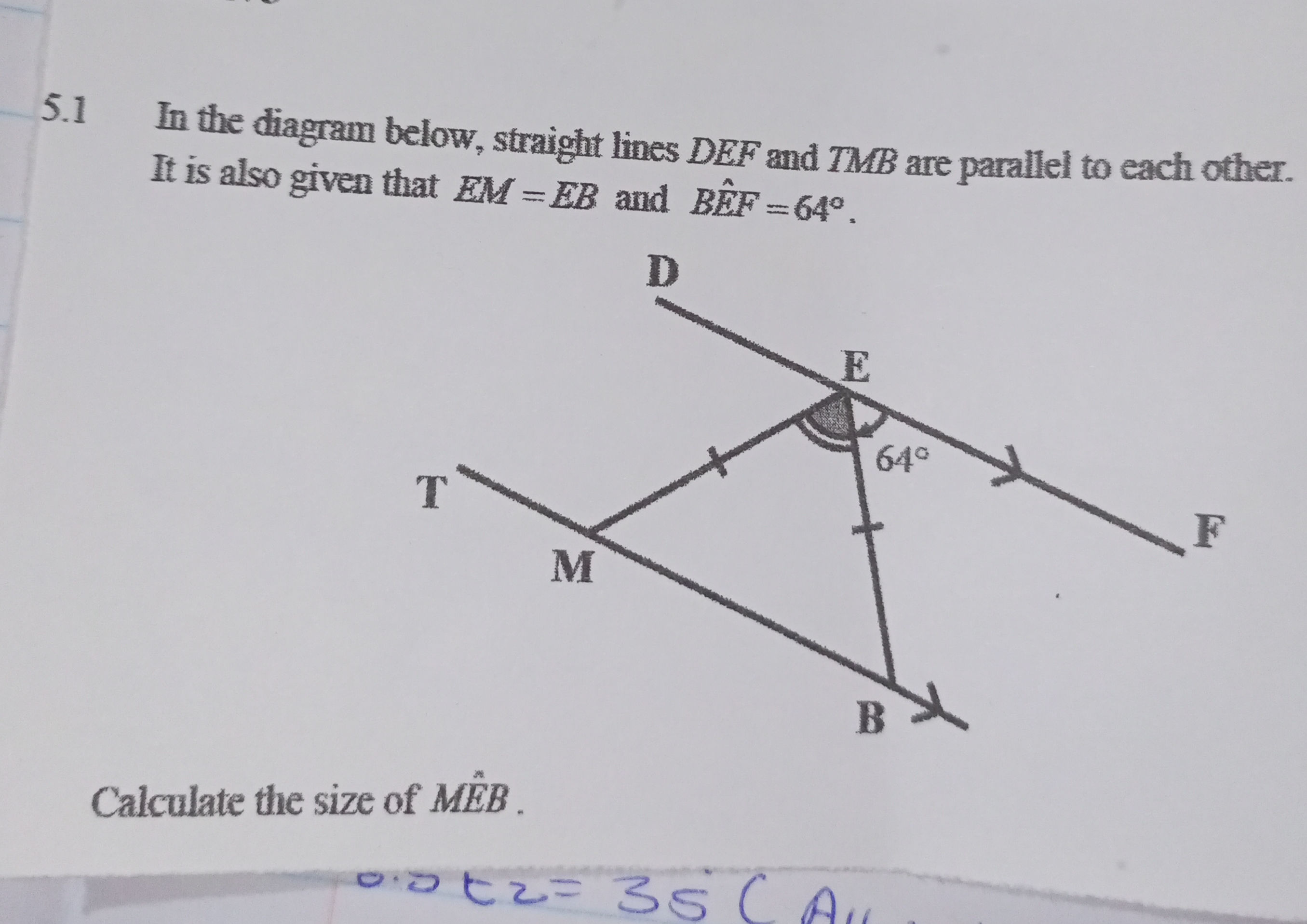 In the diagram below, straight lines DEF and | StudyX