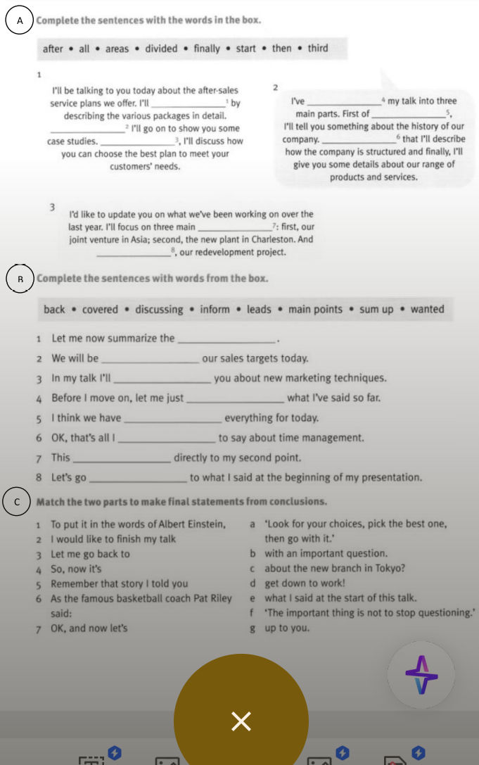 A Complete the sentences with the words in | StudyX