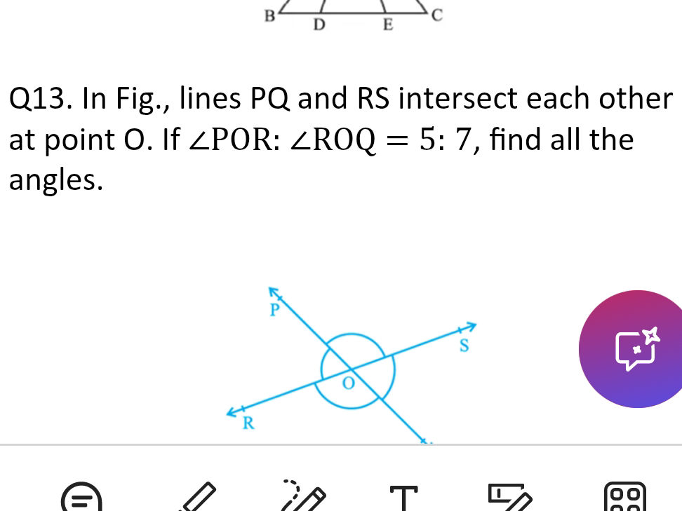 Q13. In Fig., lines PQ and RS intersect each | StudyX