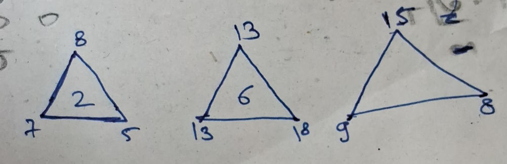 The image shows three triangles with numbers | StudyX