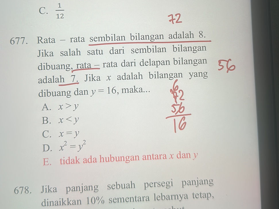 677. Rata - rata sembilan bilangan adalah 8. | StudyX