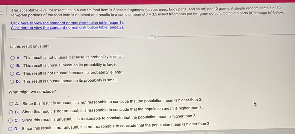 The acceptable level for insect filth in a | StudyX