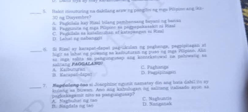 5. Bakit itinuturing na dakilang araw ng | StudyX