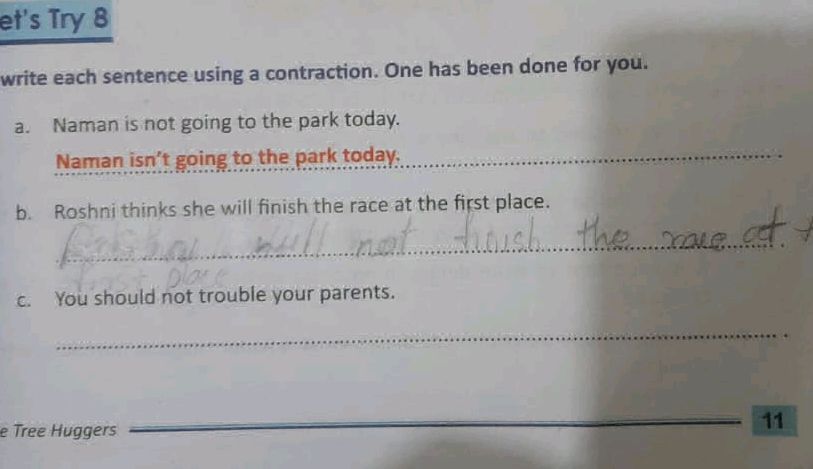 write each sentence using a contraction. One | StudyX