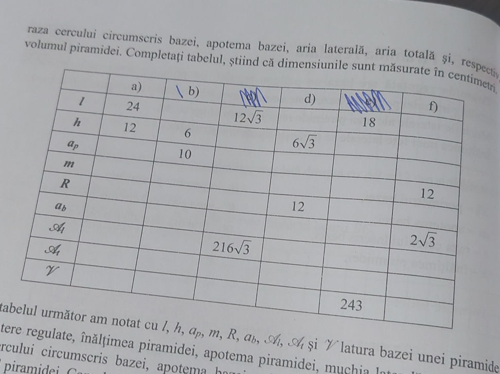Completați tabelul, știind că dimensiunile | StudyX