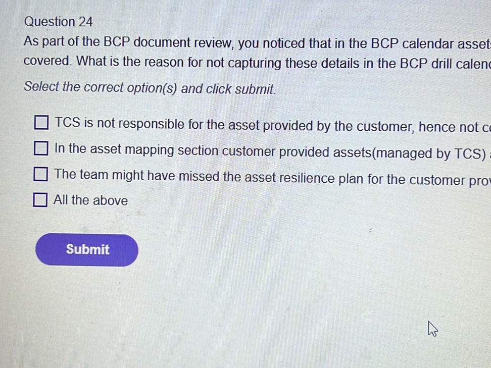 Question 24 As part of the BCP document | StudyX