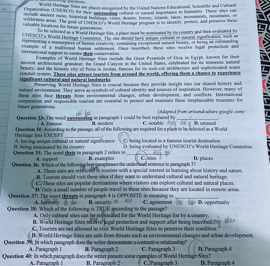 Question 33: The word outstanding in | StudyX