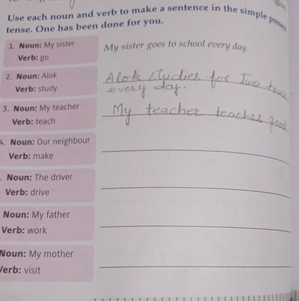 Use each noun and verb to make a sentence in | StudyX