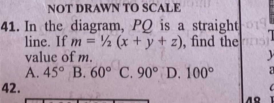 41. In the diagram, PQ is a straight line. | StudyX