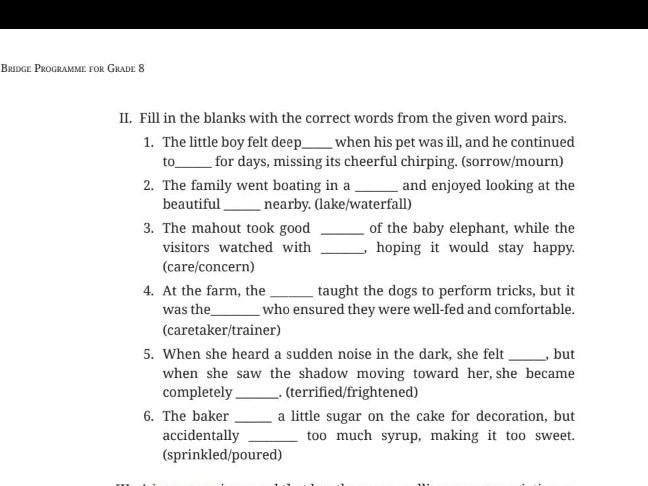 II. Fill in the blanks with the correct | StudyX