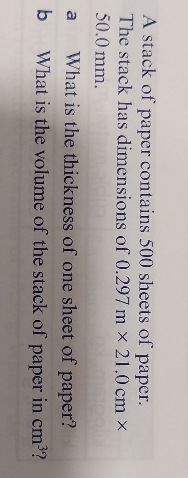 A stack of paper contains 500 sheets of | StudyX