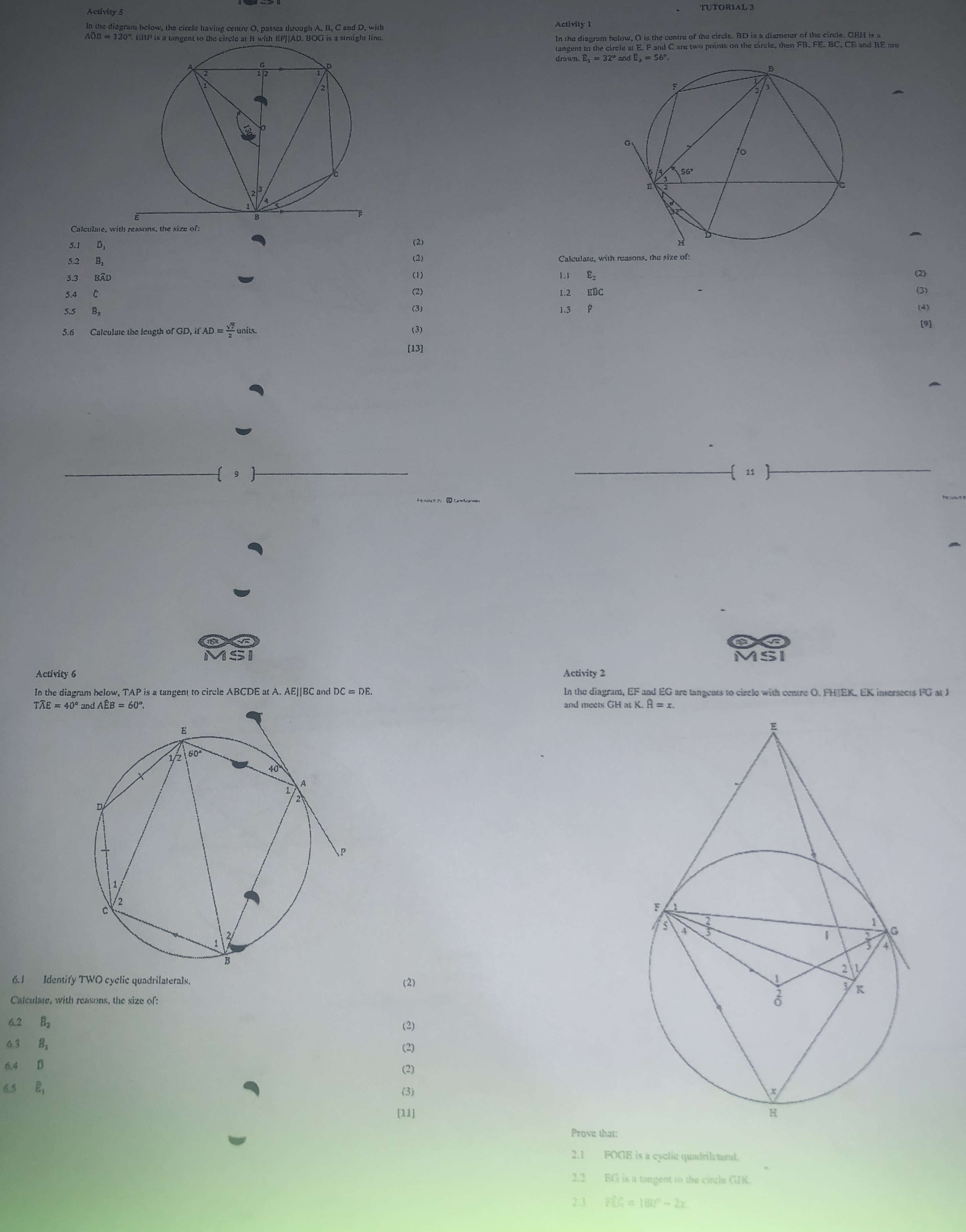 Activity 5 In the diagram below, the circle | StudyX