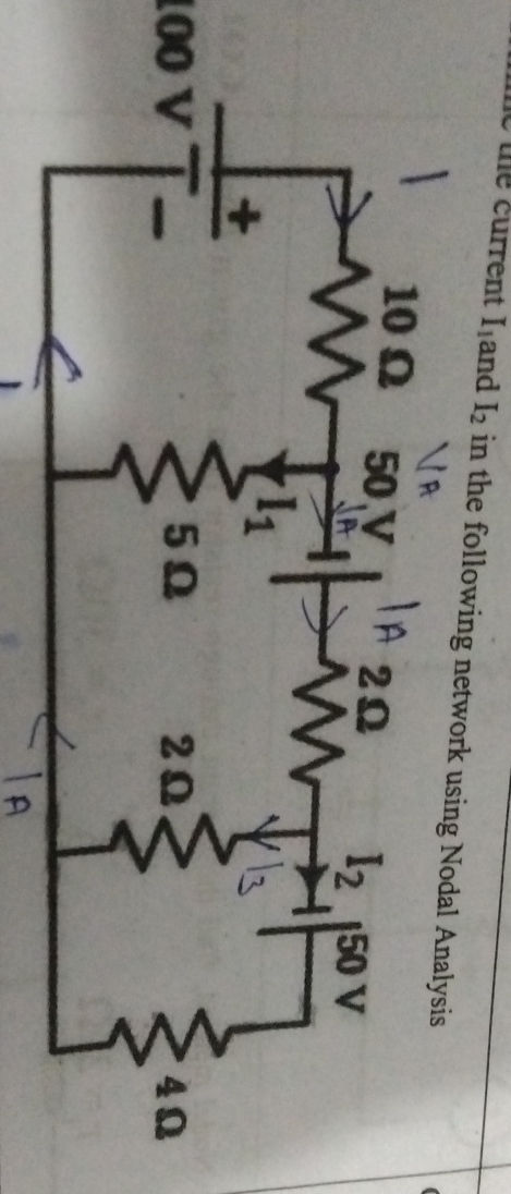 Determine the current $I_1$ and $I_2$ in the | StudyX