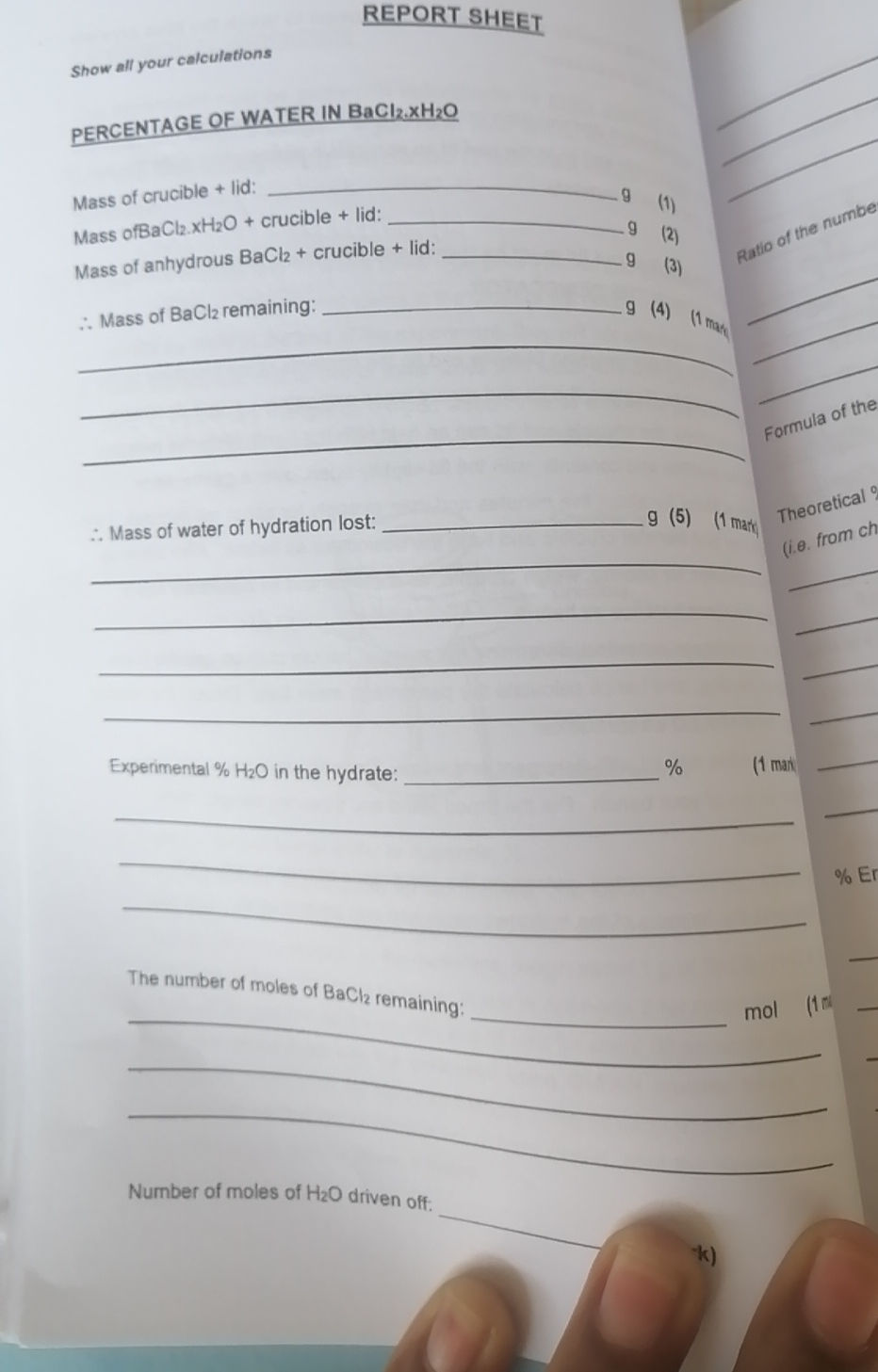 REPORT SHEET Show all your calculations | StudyX