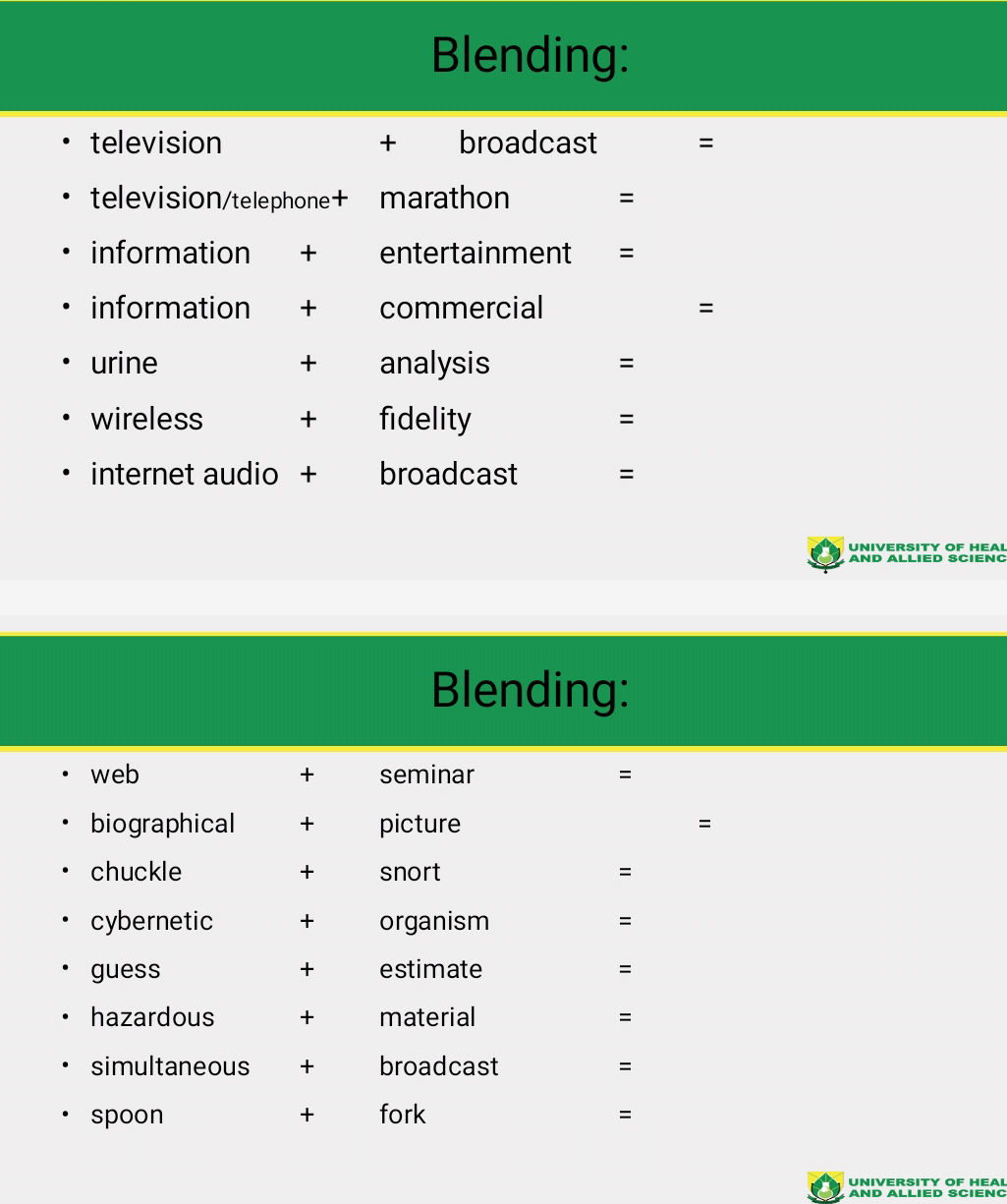 Blending: * television + broadcast = * | StudyX