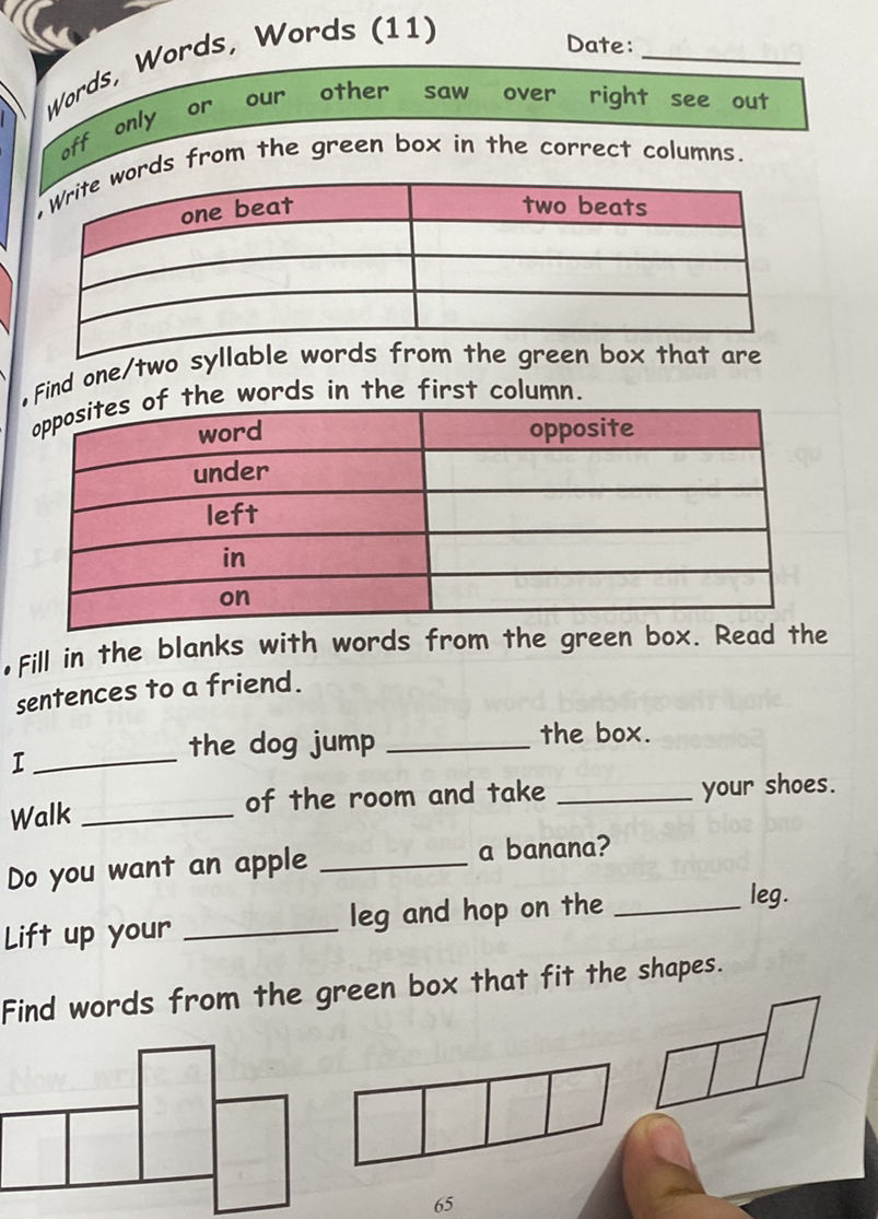 Write words from the green box in the | StudyX