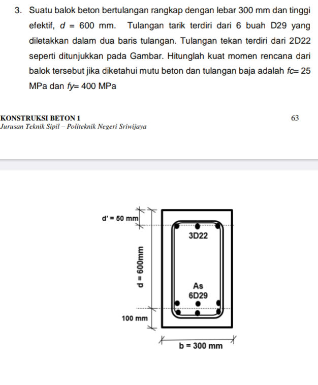 3. Suatu balok beton bertulangan rangkap | StudyX