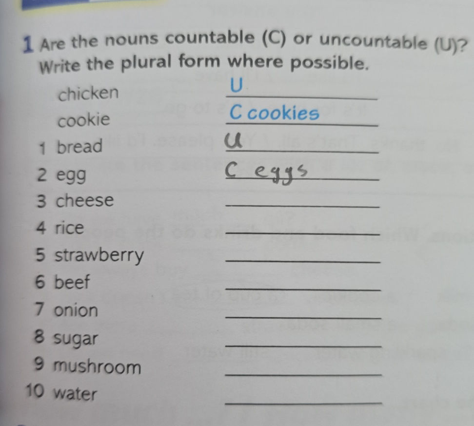1 Are the nouns countable (C) or uncountable | StudyX