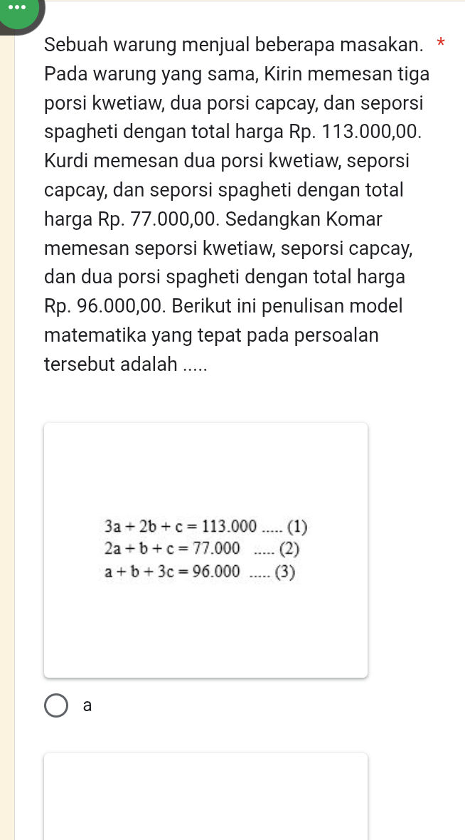 Berikut ini penulisan model matematika yang | StudyX