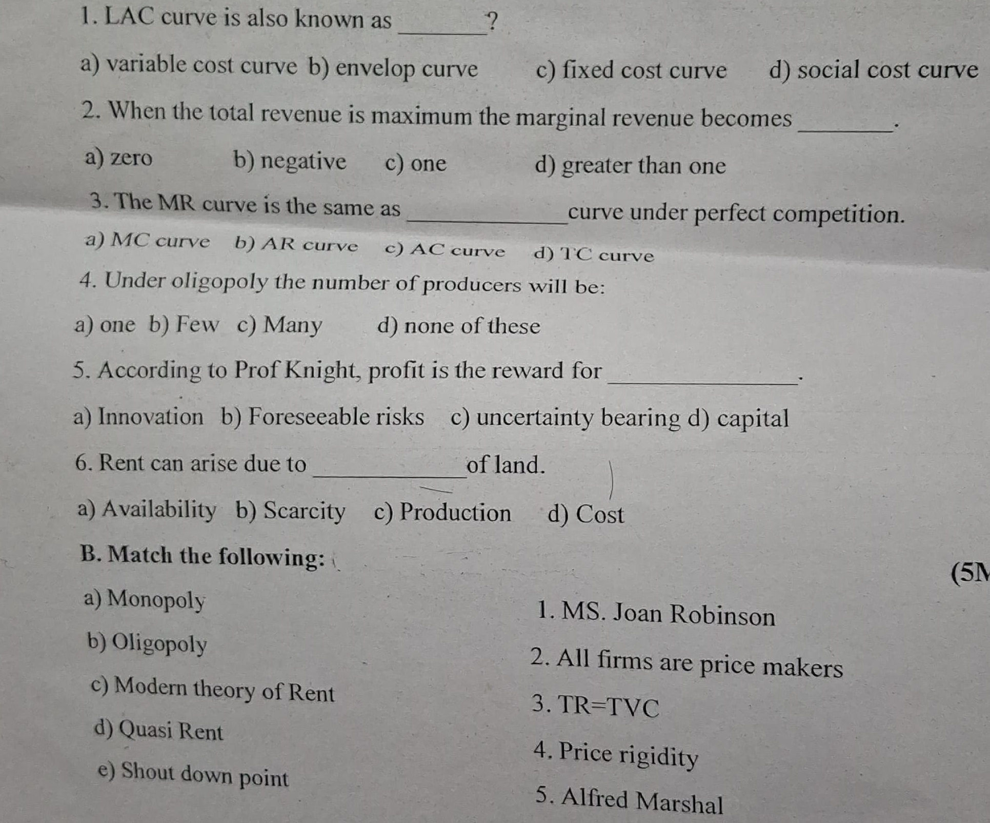 1. LAC curve is also known as ____? a) | StudyX