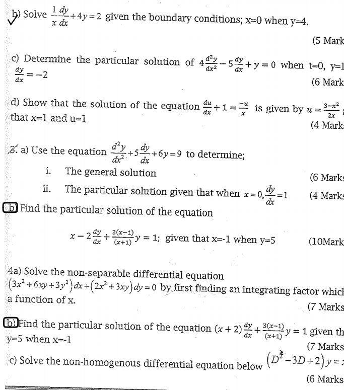 b) Solve $ {1}{x} {dy}{dx} + 4y = 2$ given | StudyX