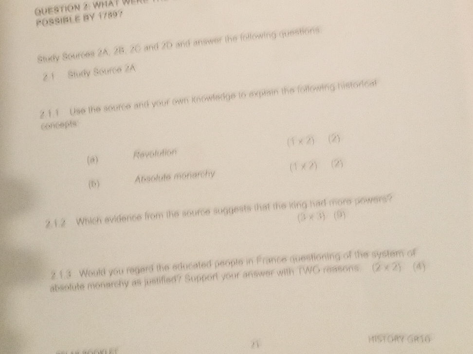 QUESTION 2: WHAT WERE THE POSSIBLE BY 1789? | StudyX