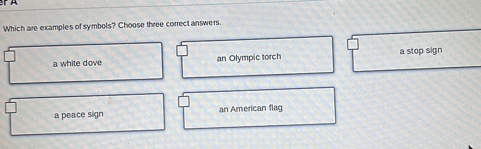 Which are examples of symbols? Choose three | StudyX