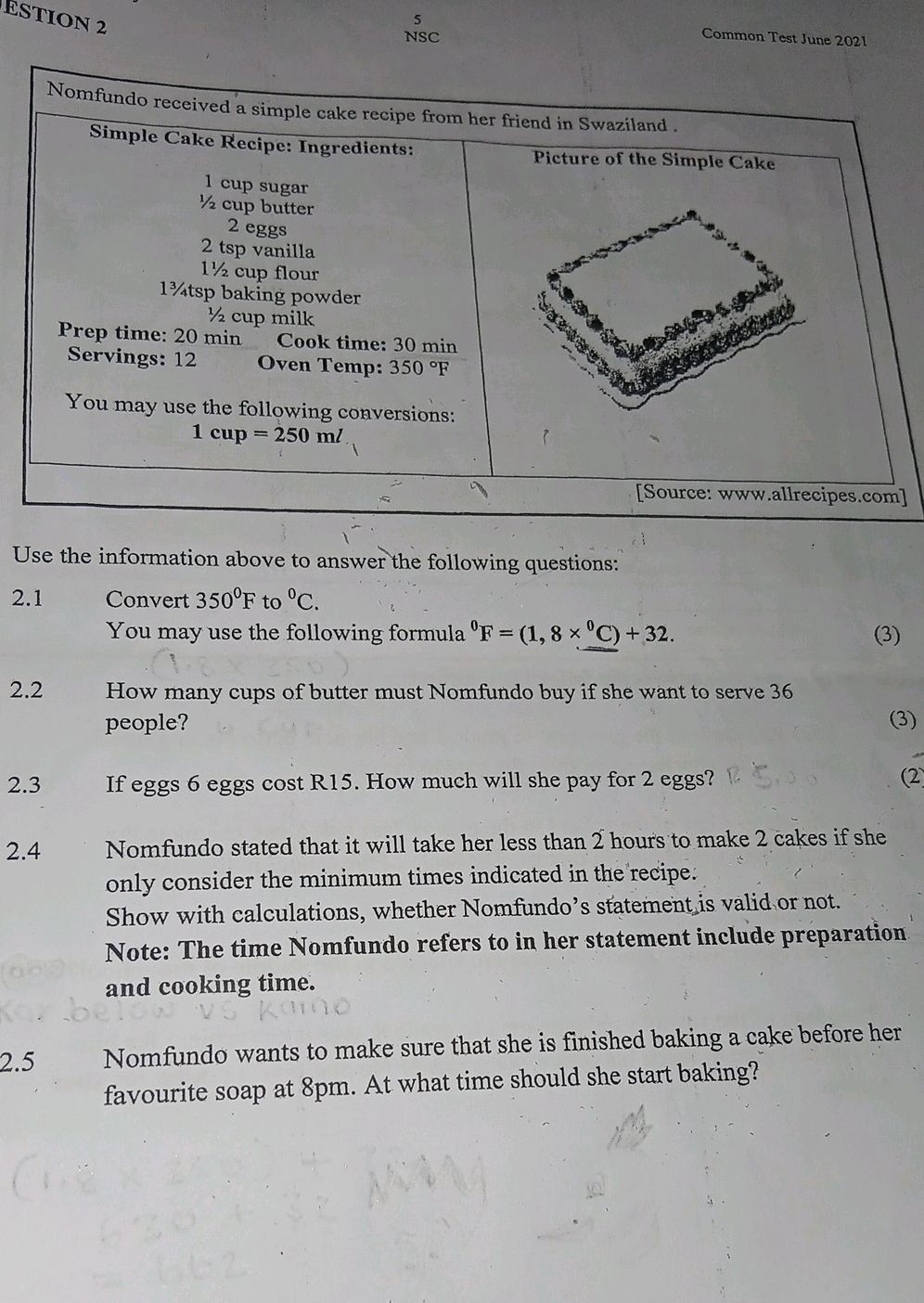 Simple Cake Recipe: Ingredients: 1 cup sugar | StudyX