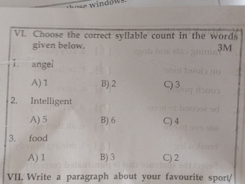 VI. Choose the correct syllable count in the | StudyX