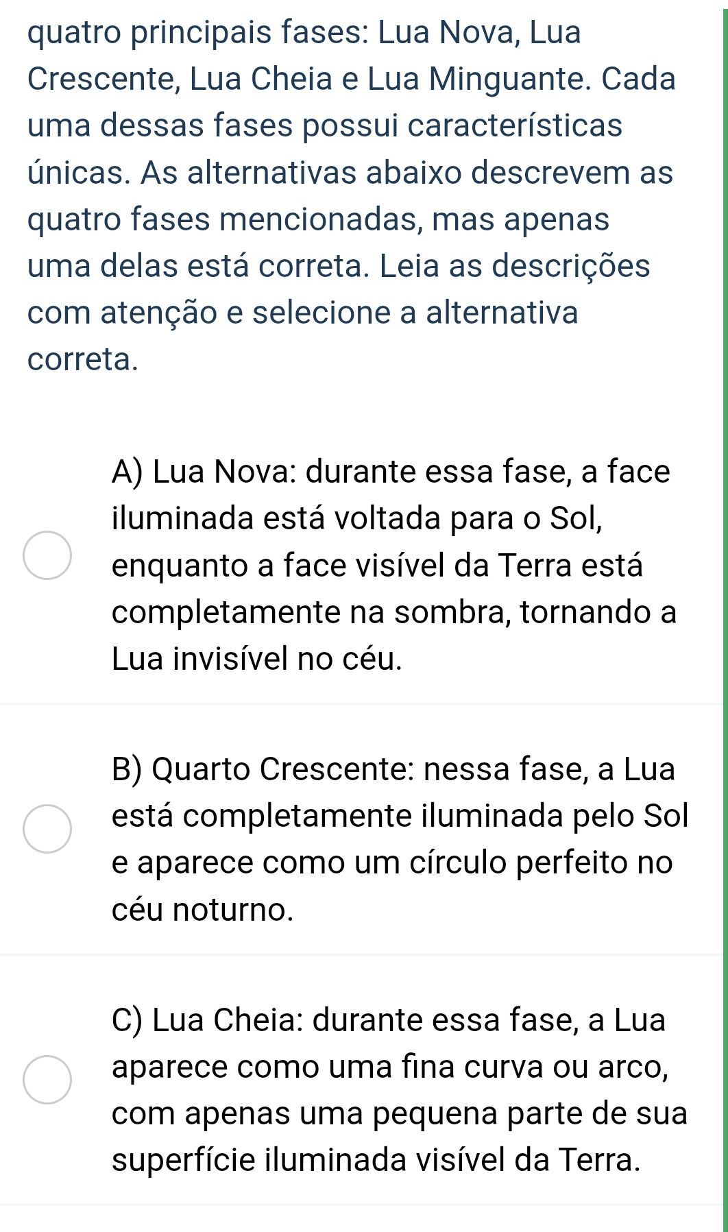 quatro principais fases: Lua Nova, Lua | StudyX