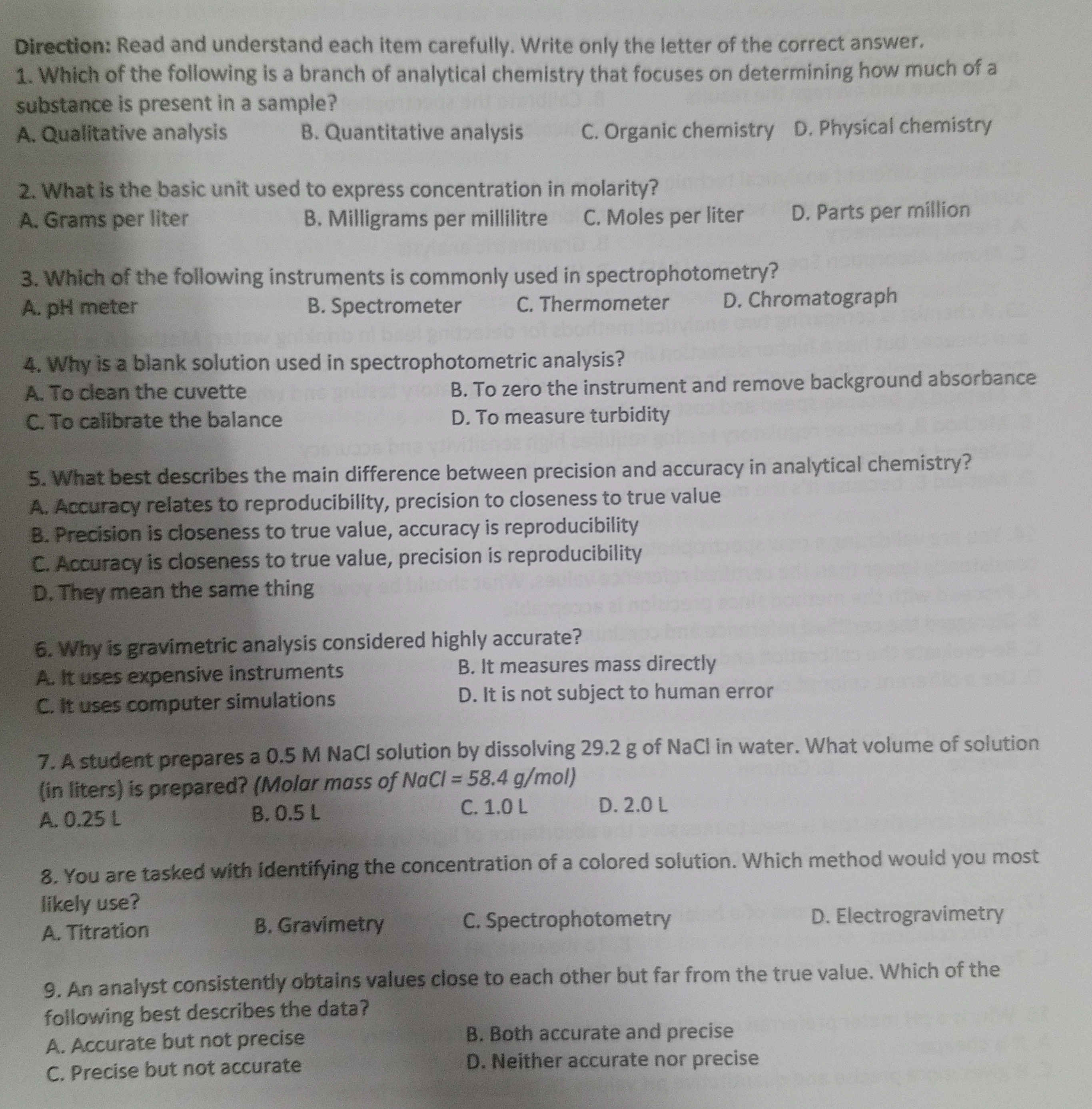 Direction: Read and understand each item | StudyX