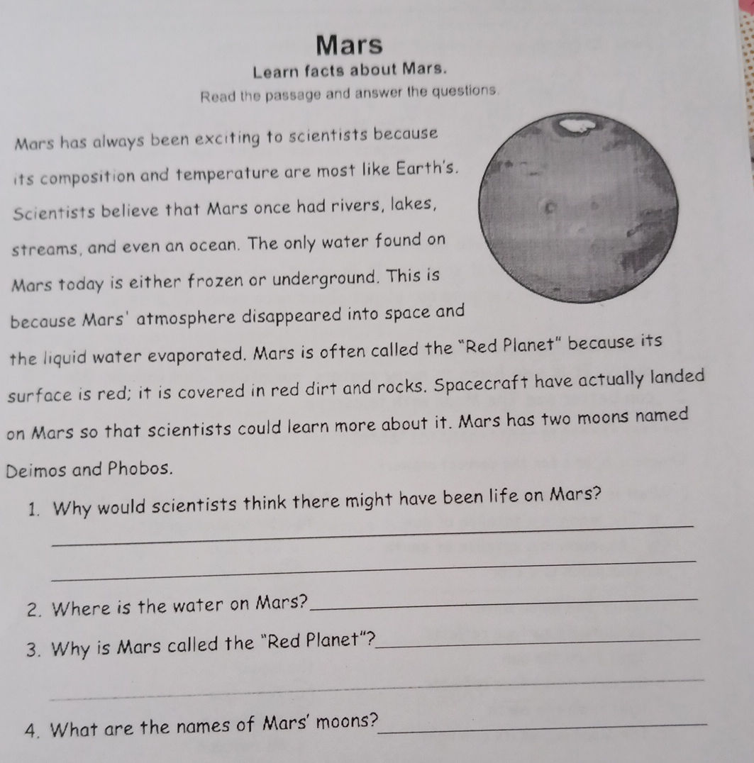 Mars Learn facts about Mars. Read the | StudyX