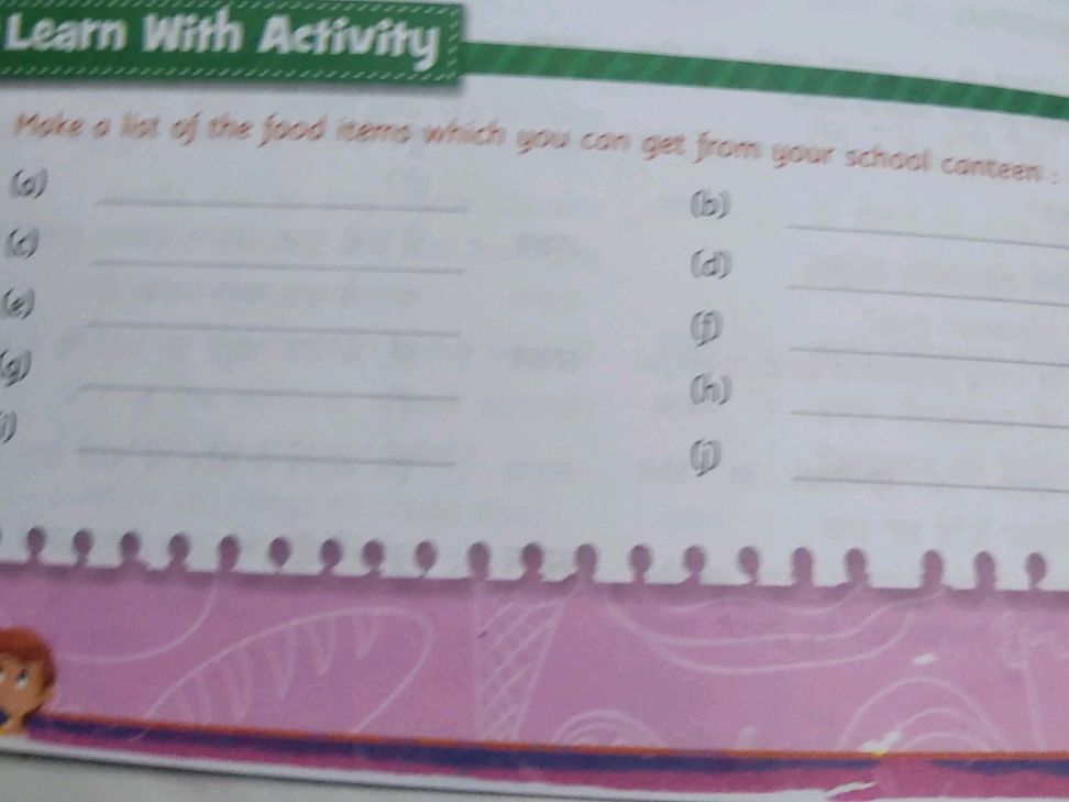 Make a list of the food items which you can