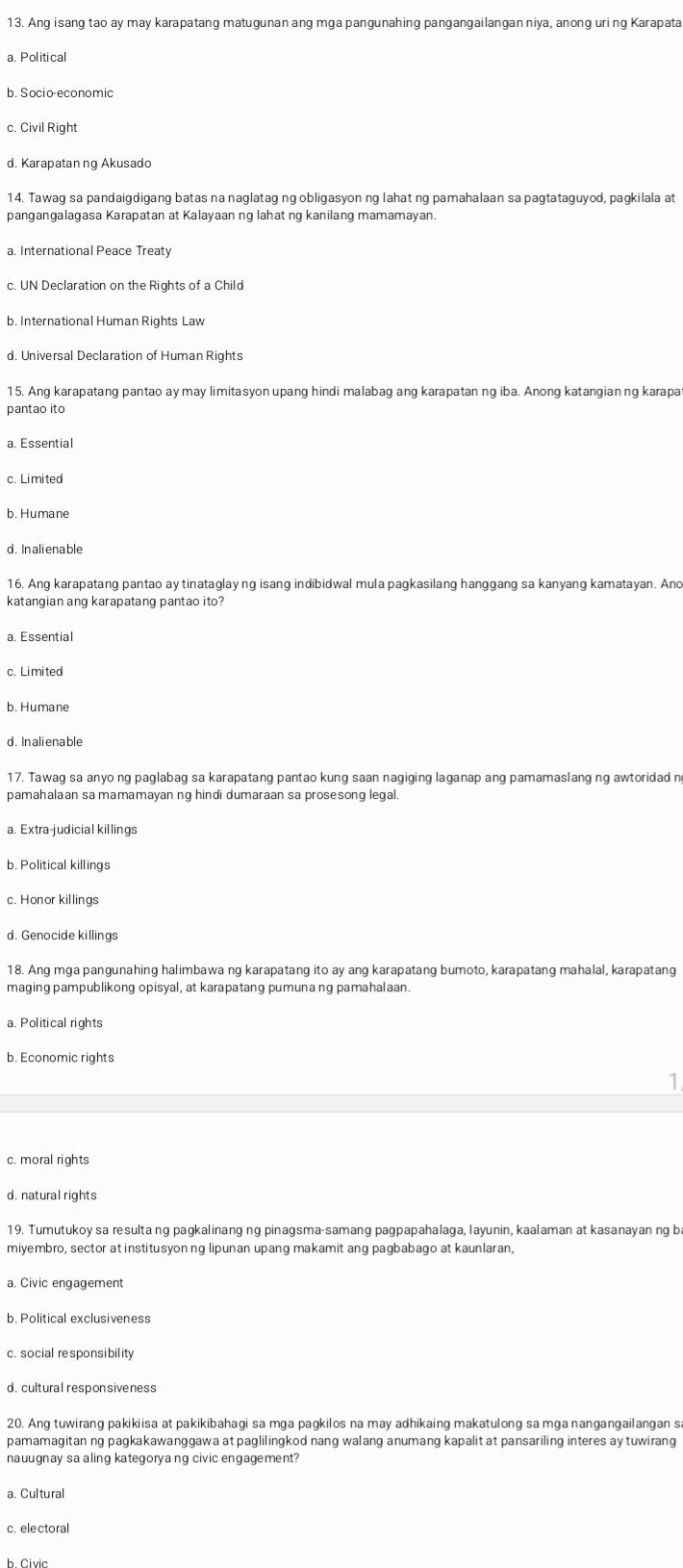 13. Ang isang tao ay may karapatang | StudyX