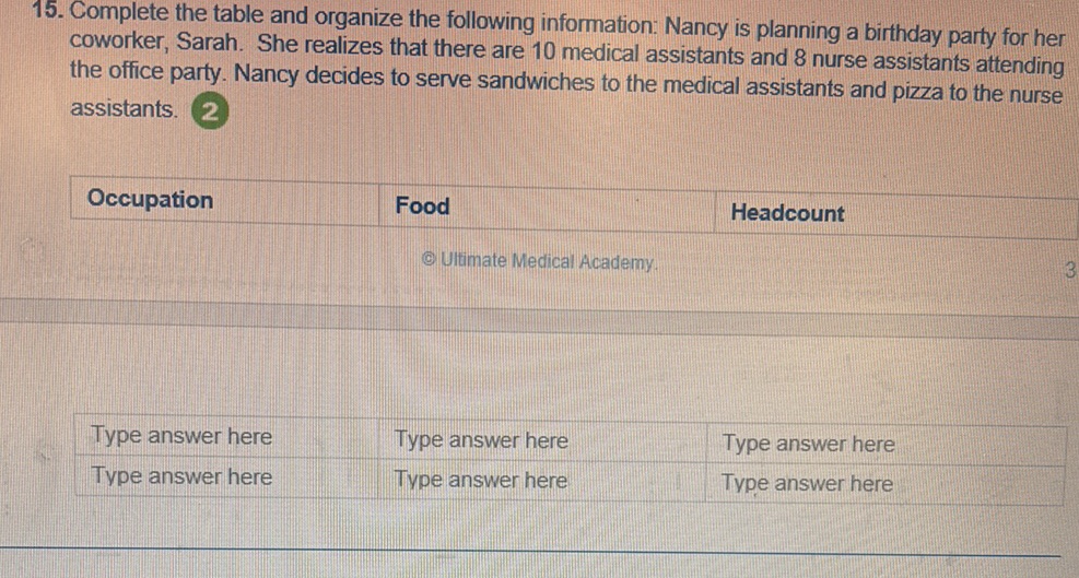 15. Complete the table and organize the | StudyX