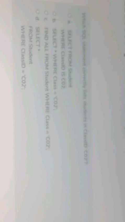 Which SQL statement correctly lists students | StudyX