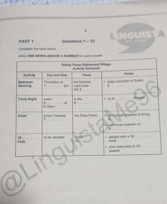 Complete the table below. Write ONE WORD | StudyX