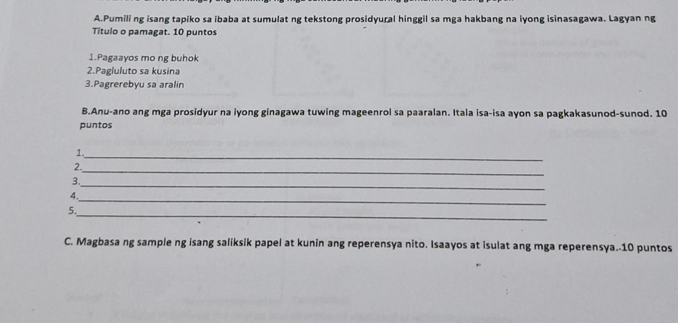 A. Pumili ng isang tapiko sa ibaba at | StudyX