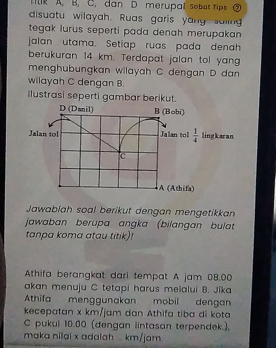 Athifa berangkat dari tempat A jam 08.00 | StudyX
